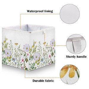 Qilmy Wildflowers Cube Storage Bin Large Foldable Storage Basket Organizer Bins for Home Office