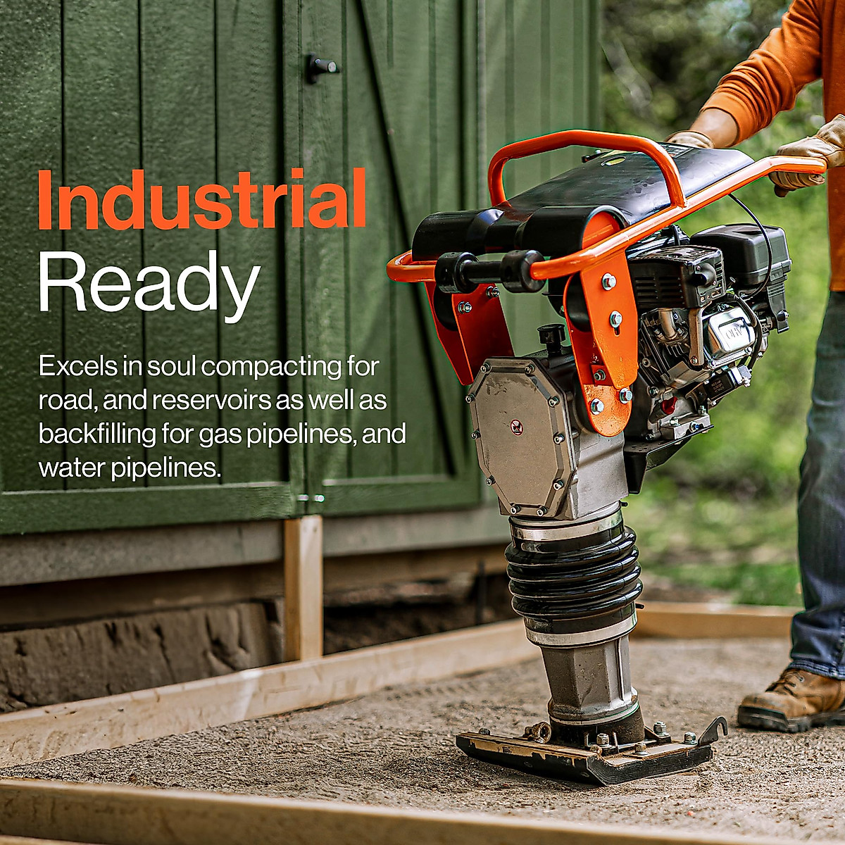 SuperHandy Jumping Jack Tamping Rammer 209cc 7HP 4-Stroke Gas Engine - 3500 lbs Impact Force, 137lbs Weight, 26" Max Compaction Depth, for Soil, Gravel, Footings, Concrete Slabs, and Foundations