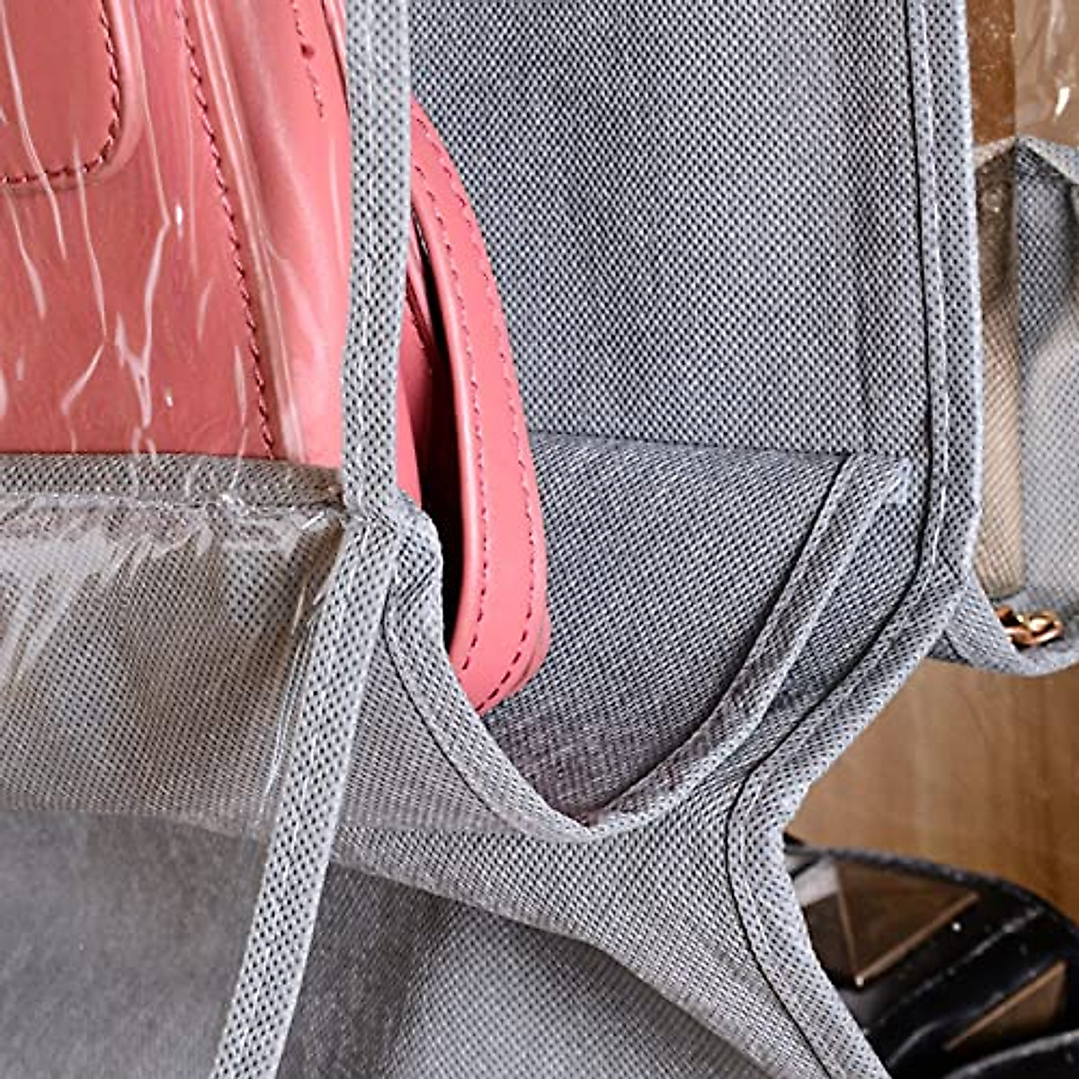 Hanging Bag 3 Layers with Hanging Hook High Capacity Transparent Collapsible 6 Pockets Dust Proof Handbag Storage Bag Household