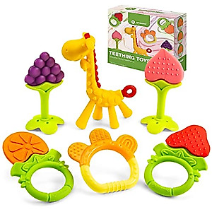 Baby Teething Toys for Newborn Infants (6-Pack) Freezer Safe Infant and Toddler Silicone Teethers Soothe Babies Gums, Perfect Baby Gift