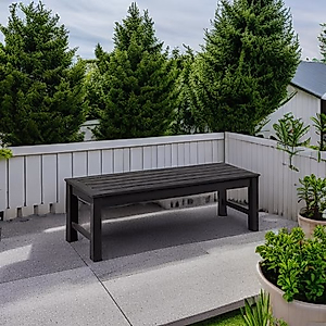 Psilvam Knight Bench, Two Person Outdoor Poly Lumber Patio Backless Bench, Weatherproof Garden Bench That Never Rot and Fade, Suit for Garden, Porch and Park (Black)