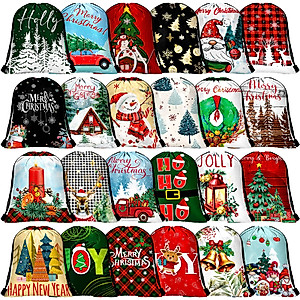 Boao 24 Pcs Christmas Gift Bags Christmas Drawstring Gift Bags Holiday Drawstring Bags for Xmas Holiday Presents Party Favor Wrapping Decorations Supplies