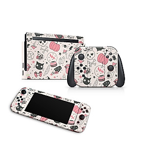 ZOOMHITSKINS Compatible with Switch Skin Cover Magical Pinky Halloween Black Cat Magic Vinyl Decal Sticker Wrap, Made in The USA
