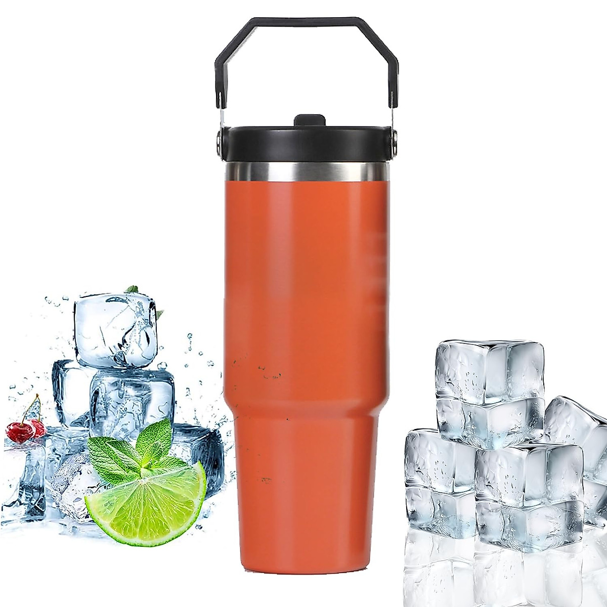 Facdiary 30oz Tumbler With Straw Lid Vacuum Sealed Insulated Cup Reusable Stainless Steel Water Bottle Trave for Water, Iced Tea or Coffee (Orange)