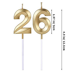 Gold 26th & 62nd Birthday Candles for Cakes, Number 26 62 Candle Cake Topper for Party Anniversary Wedding Celebration Decoration