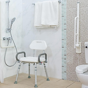 Shower Chair Bath Seat, Shower stools and Transfer Bench, Non-Skid Shower Bench and Tub Transfer Benches Rubber Suction Cup Feet, Metal Insert Reinforced,Grey