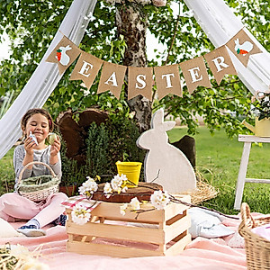 Easter Burlap Banner, Easter Décor Home, Banner Garland with Rustic Banner Happy Easter Hanging Banner Decor for Mantle Fireplace Wall Pre-Assembled - No DIY Required - 1 Pack