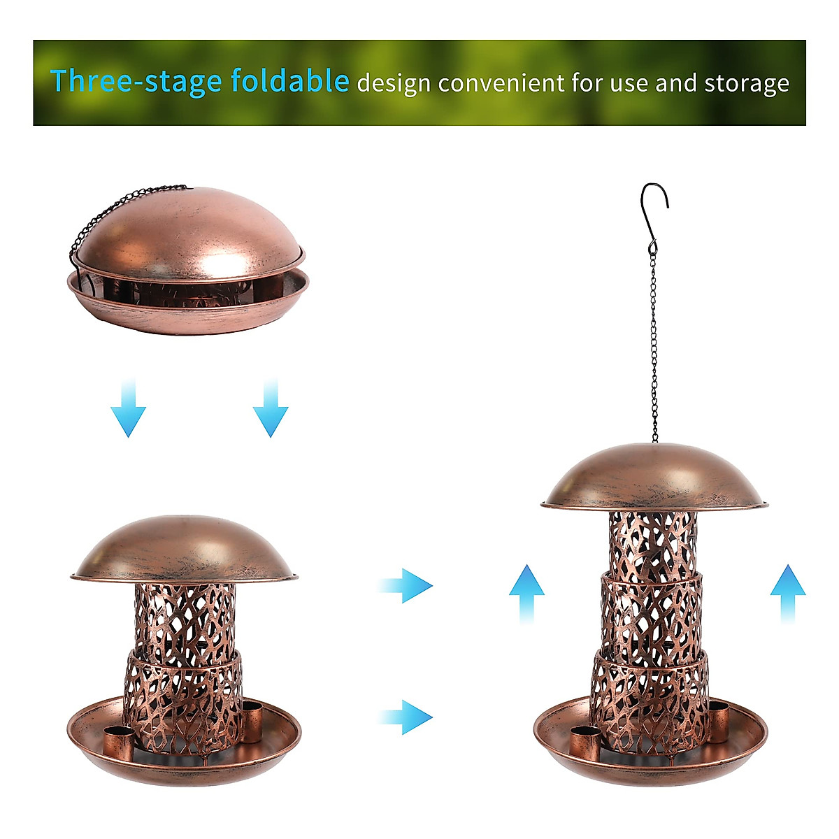 VGHELO Wild Bird Feeders for Outdoors Hanging, Metal Copper Bird Seed Feeders, Unique Hanging Bird Feeder for Backyard and Garden Decor