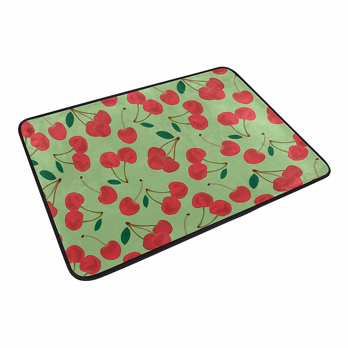 Doormat Welcome Door Mat-Sweet Red Rip Cherry Berries on Green,Living Room Kitchen Floor Mat Home Indoor Outdoor Decoration 24X16INCH
