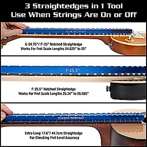 MusicNomad Tri-Beam 3 'n 1 Dual Notched Precision Straightedge for Acoustic and Electric Guitars Including Fender, Gibson, PRS (MN821)