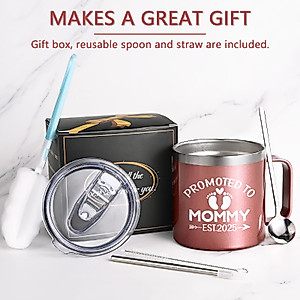 GINGPROUS New Mom Gifts, Promoted To Mommy Est 2025, 14oz Insulated Stainless Steel Coffee Mug, Mothers Day Gifts for New Mom To Be, First Time Mama, Mother, Mommy Pregnancy, Baby Shower, Rose Gold