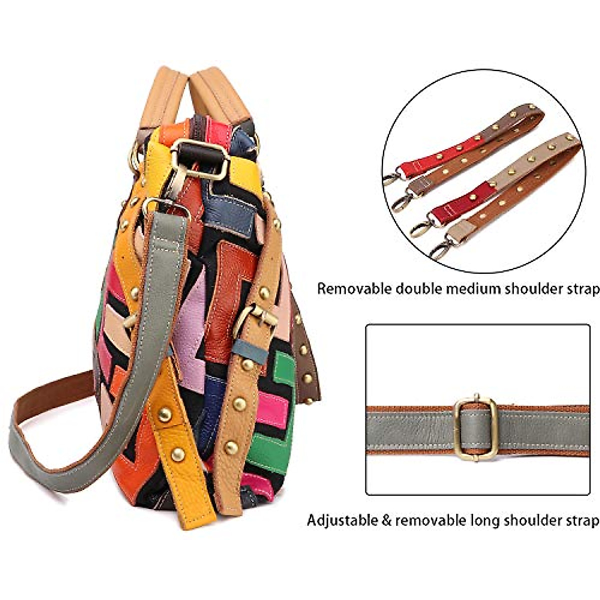 Women's Multicolor Tote Handbag Genuine Leather Design Hobo Shoulder Bag Purses (Multicoloured-C)