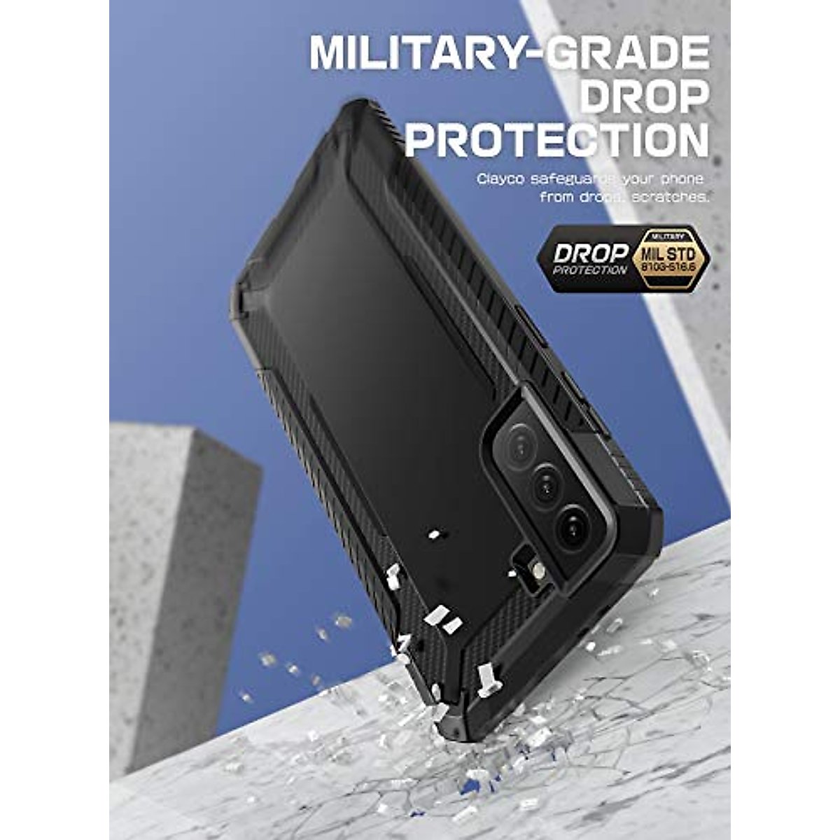 Clayco Xenon Case for Samsung Galaxy S21 FE 5G, [Built-in Screen Protector] Full-Body Rugged Cover Compatible with Fingerprint Reader, 6.4 inch 2022 Release (Black)