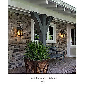 FEMILA Outdoor Wall Light Fixture,1-Light Exterior Waterproof Wall Sconce,E26 Socket Front Porch Lights,Anti-Rust Matte Black Finish with Seeded Glass Lampshade,4FD54B-BK