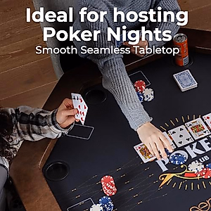 SereneLife 8- Player Octagonal Foldable Poker Table, Casino Leisure Texas Holdem Table, w/ water Resistant Cushioned Rail, 8 Cup Holders, Brown Felt Surface, Black Jack Board & Family Games (Black)