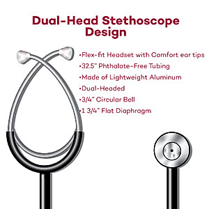Dealmed General Exam Stethoscope – Professional Economy Dual-Head Medical Stethoscope with Lightweight Chestpiece, Flexible 32” Tubing & Comfort Eartips (Black)
