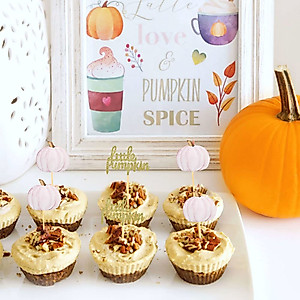 Little Pumpkin Cupcake Toppers, Thanksgiving Birthday Baby Shower Fall Theme Party Decorations Gender Reveal Supplies - Set of 24 (pink)