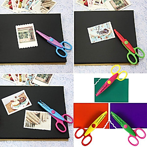 14PCS Creative Scissors & Craft Punch, 6 Different Patterns Edging Scissors + Paper Punch for Teachers Kids DIY Photo Scrapbooking Album - Colorful
