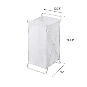 Yamazaki Home Laundry Basket - Foldable Storage Hamper Organizer Steel One Size White