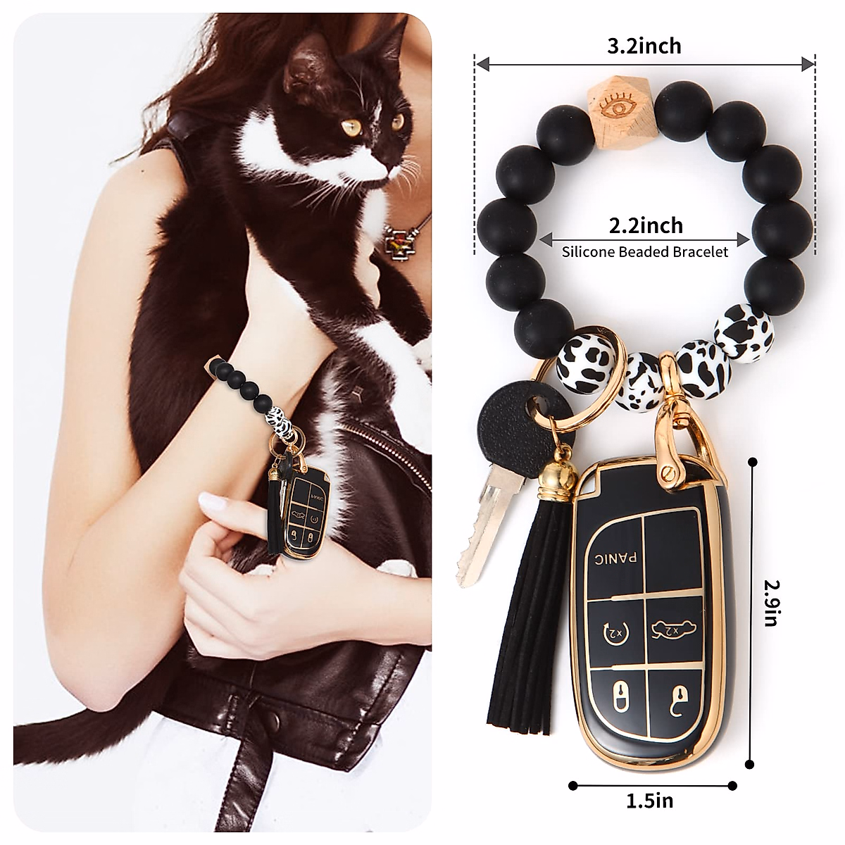 QfungYe For Jeep Accessories Wristlet Key Fob Cover, Anti-Fingerprint Special TPU Key Case，Compatible With Grand Cherokee Renegade Dodge RAM Durango Challenger Chrysler 200 300 Fiat Smart(Black)