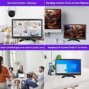 Hikity 11.6 Inch Small HDMI Monitor 1920x1080P Portable CCTV Monitors with BNC, AVI, VGA, HDMI Input Cable, Remote Control, Built-in Speakers, for PC, CCTV, Security Camera, Raspberry Pi, X-Box