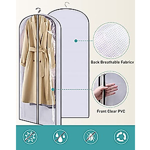 SLEEPING LAMB 60'' Long Hanging Garment Bags for Closet Storage Gusseted Clear Dress Bag for Clothes, Gowns, Coats, Suits, 5 Packs