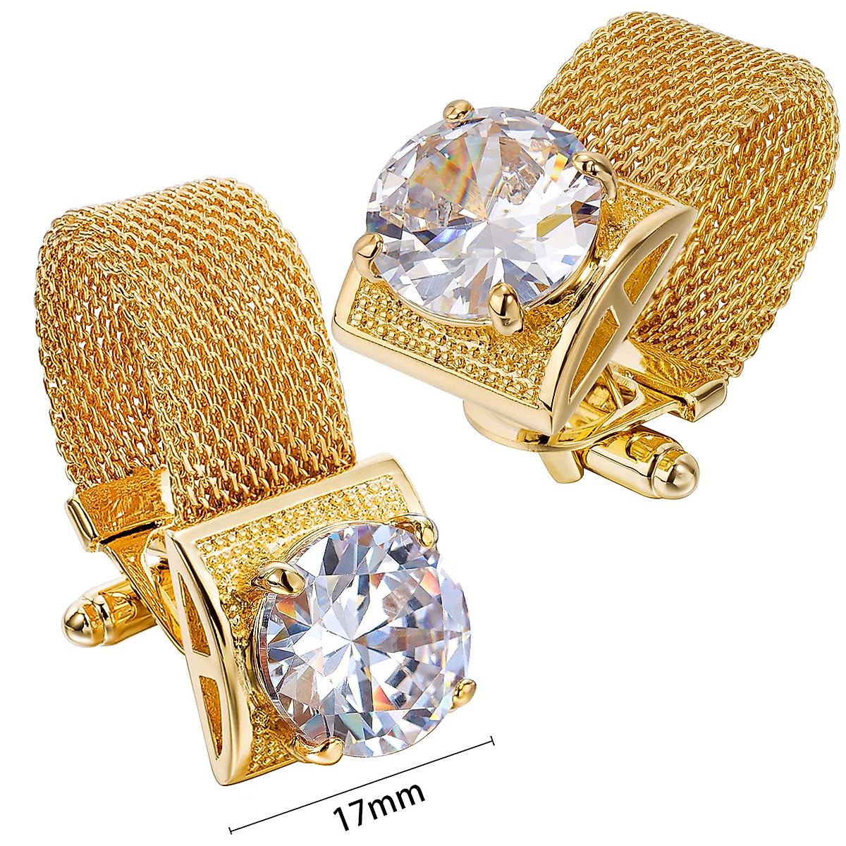 Mens Cufflinks with Chain - Stone and Shiny Gold Tone Shirt Accessories - Party Gifts for Young Men (crystal)