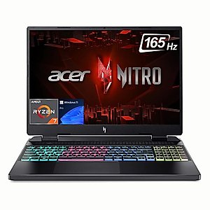acer Nitro 16 Gaming Laptop, 16" WQXGA IPS 165Hz Display, AMD 8-Core Ryzen 7 7735HS (Beat i9-11980HK), GeForce RTX 4070 140W, 32GB DDR5, 1TB PCIe 4.0, VR Ready, 4-Zone RGB Keyboard, WiFi6, Win 11 Pro