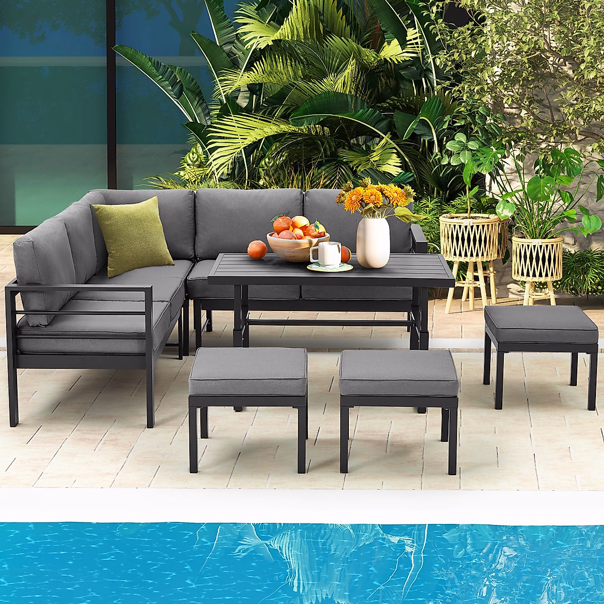 Danrelax All Weather Aluminum Frame Patio Conversation Set, 7 Pieces Outdoor Patio Furniture, Patio Furniture Set, Outdoor Patio Set for Lawn, Garden, Balcony, Poolside, Conversation Set(Black)