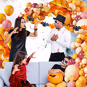 RUBFAC 158pcs Fall Balloons Garland Kit, 18/12/10/5 Inch Orange Balloons with Gold Maple Leaves for Autumn Harvest Theme Party Birthday Thanksgiving Party Decorations