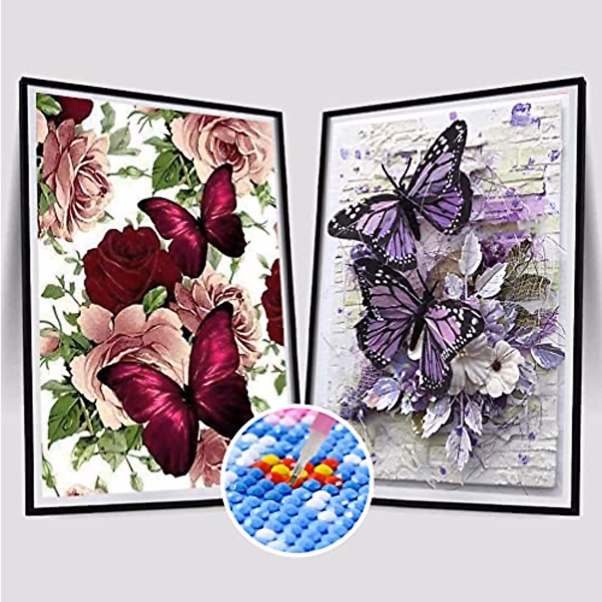 2 Pack Diamond Painting - DIY 5D Diamond Painting Kits for Adults - Diamond Art Kits Round Full Drill Diamond Arts Craft for Home Wall Decor Canvas (Butterfly 12 x 16 inch X 2 PCS)
