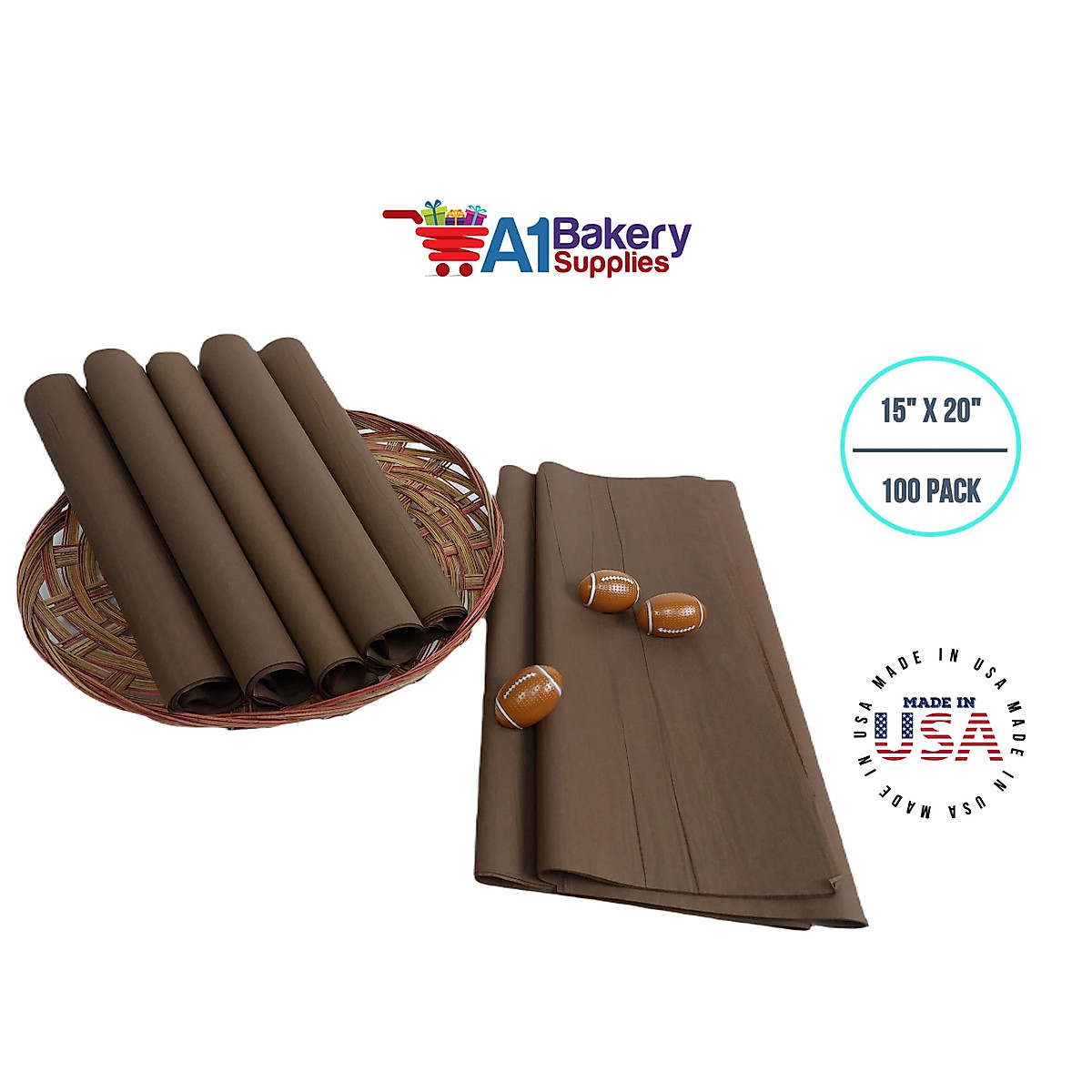 Chocolate Tissue Paper 15 x 20" inches 100 Sheets Premium Tissue Paper Made in USA