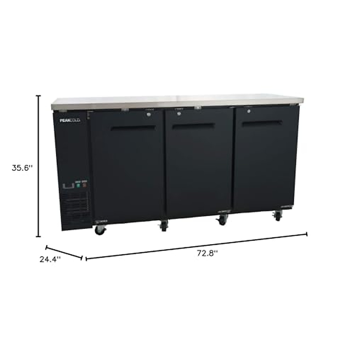 PEAKCOLD 3 Door Commercial Back Bar Cooler - Beer Fridge - Under Counter Refrigerator; 72" W