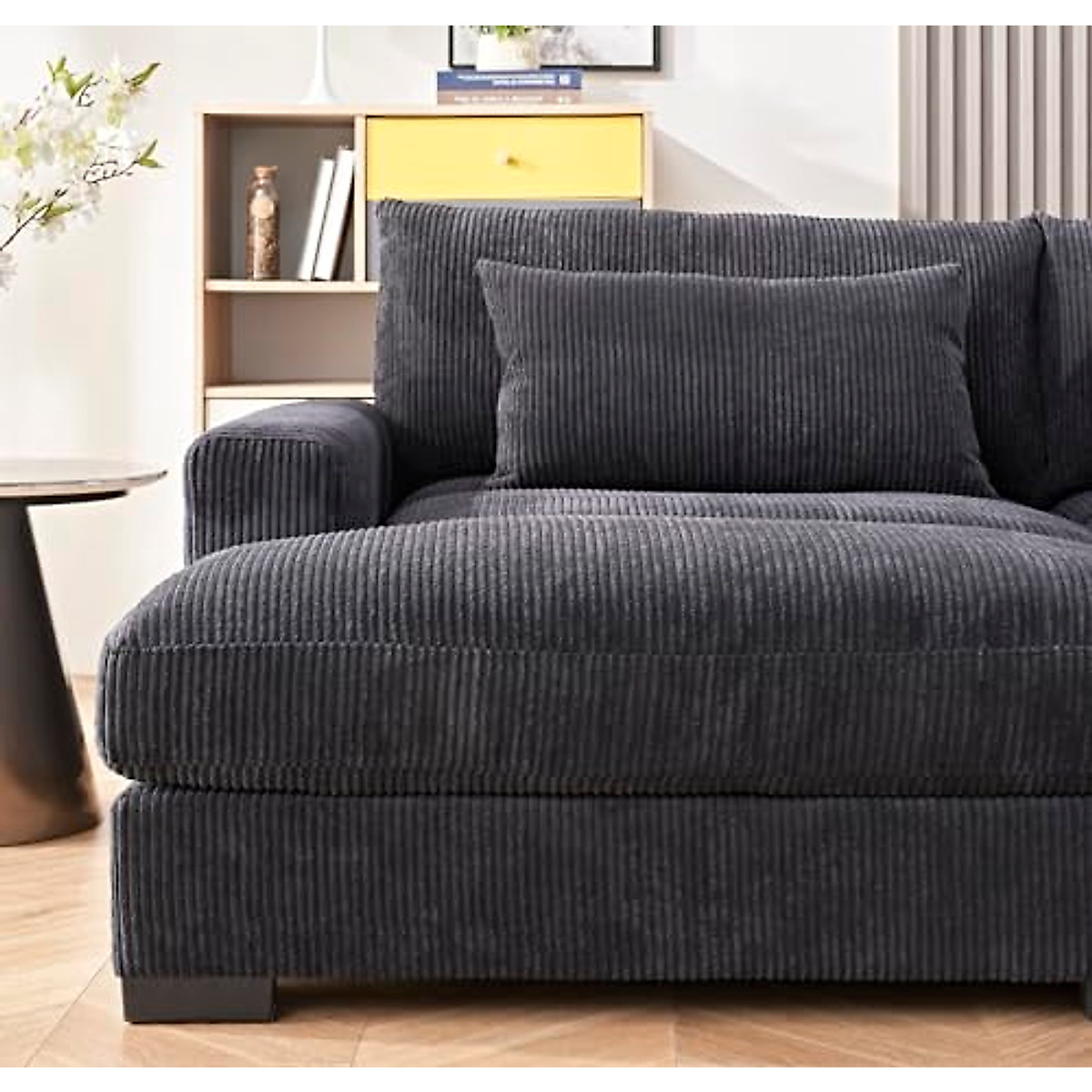 US Pride Furniture Luxe Double Chaise Sleeper Sofa with Soft Corduroy Upholstery, Adaptable to Twin Bed, Comfortable Living Room Couch for Modern Homes, 89.9" Wide, Black