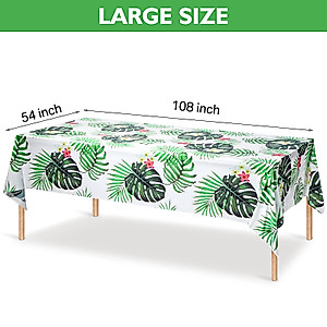 Luau Party Plastic Tablecloths Hawaiian Luau Table Cover Palm Leaves Table Cloth Birthday Bridal Shower Birthday Party Summer Pool Tropical Party Decorations, 54 x 108 Inches(3 Pieces)