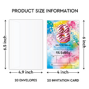 8th Tie Dye Candy Chocolate Birthday Party Invitations Cards with Envelopes, Rainbow Pink Stars Party Invitations, Birthday Celebration Supplies, Double-sided Fill-in bday Invites for Boys Girls- B04