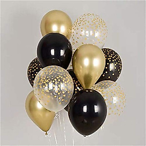 60pcs 12inch Helium Balloon Bouquet Metallic Gold Pearl Black Clear with Dot Balloon Perfect for Baby Shower Bridal Shower Birthday Anniversary Party Decorations(Black)
