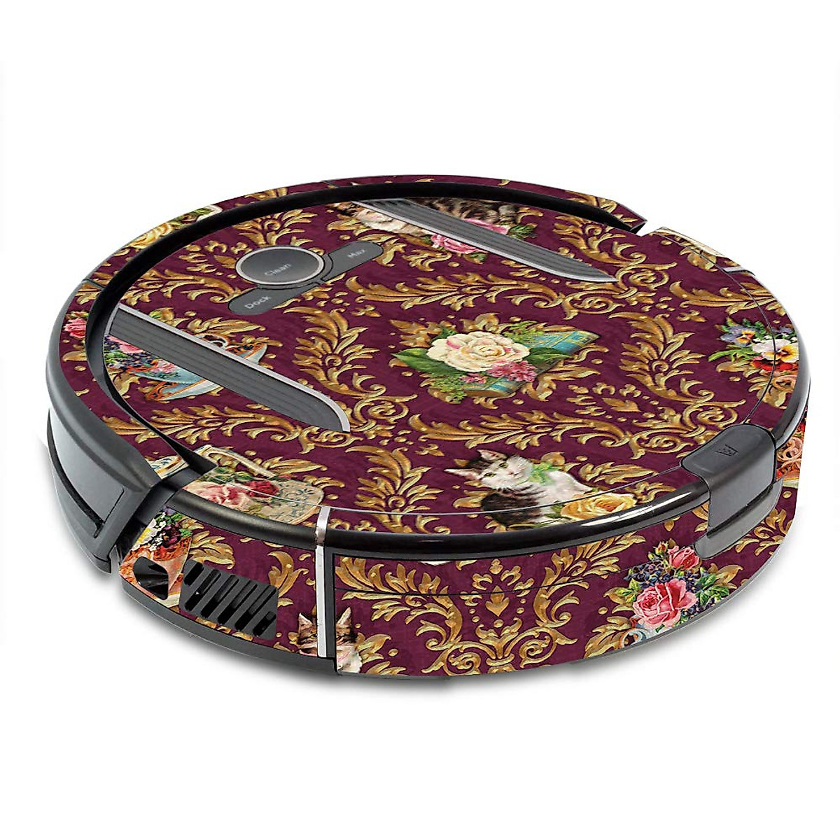 MightySkins Skin Compatible with Shark Ion Robot R85 Vacuum - Teatime Cat Damask | Protective, Durable, and Unique Vinyl Decal wrap Cover | Easy to Apply, Remove, and Change Styles | Made in The USA