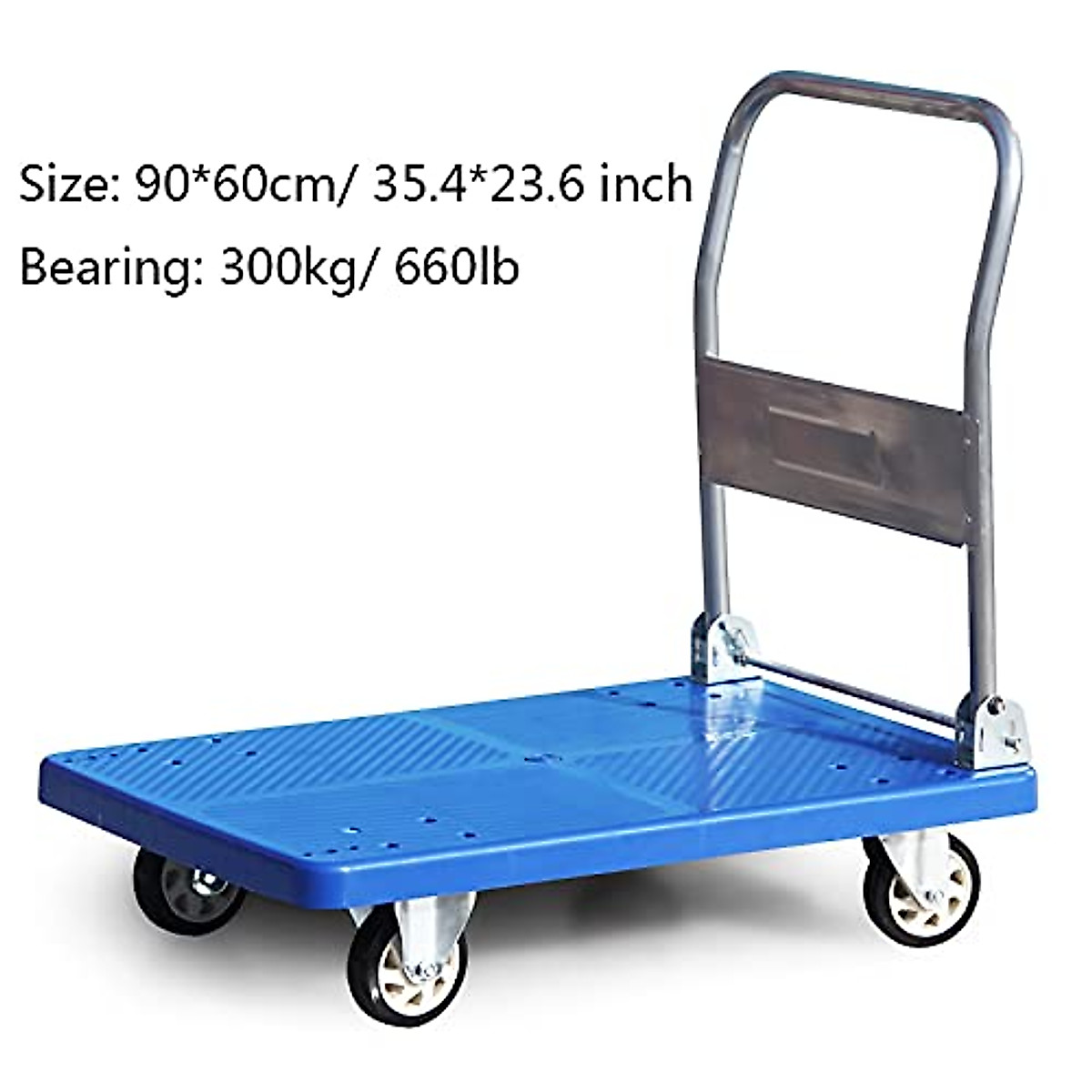 Generic Platform Hand Truck Platform Truck with Silent Wheels Foldable Handle Plastic Deck Push Cart for Home Office Bookstores Moving High Capacity Trolley Foldable (Size : 90 * 60-660lbs)