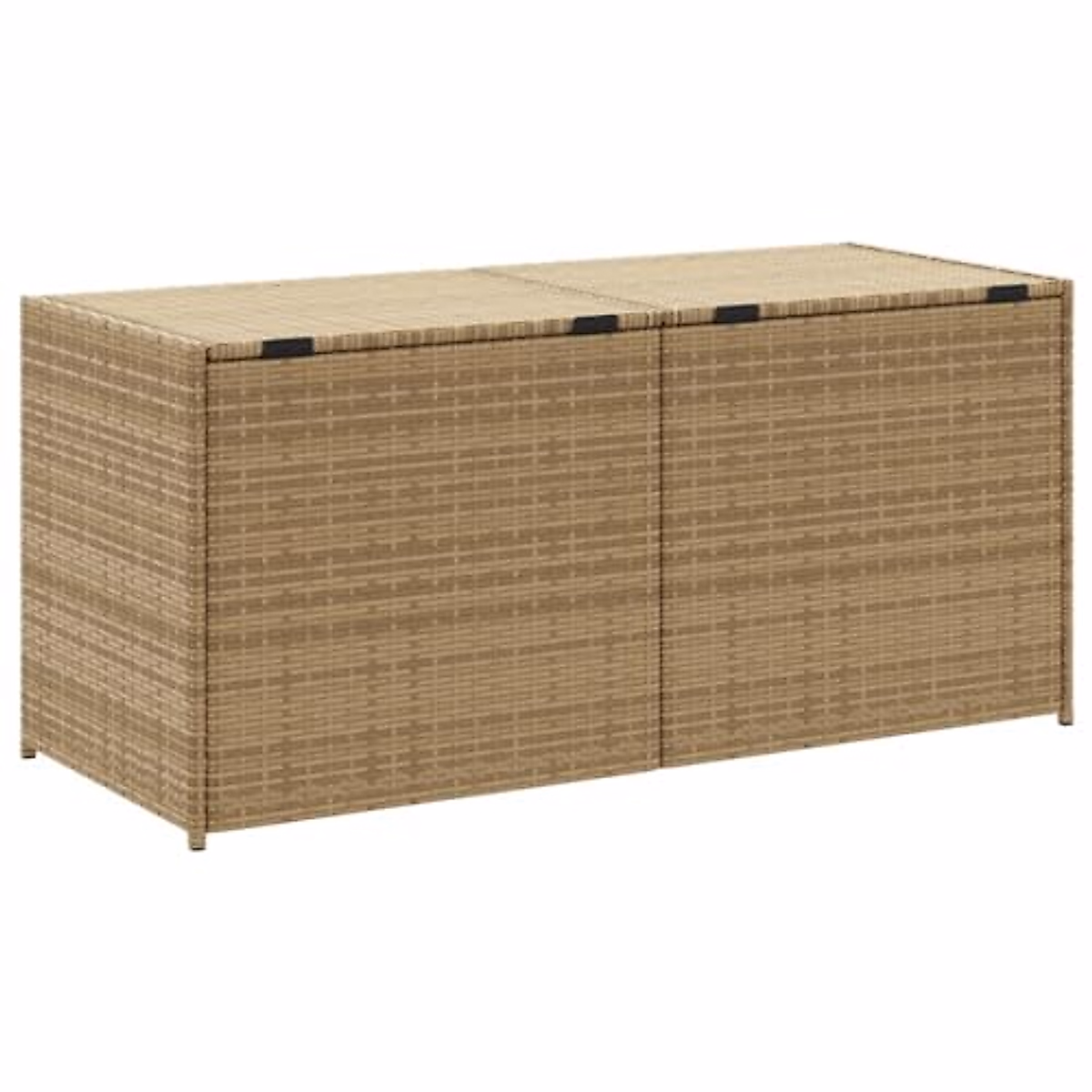 GOLINPEILO 74.8 Gal Outdoor Storage Box, Patio Rattan Deck Box, Wicker Storage Bin Deck Box, Poly Rattan Patio Storage Chest with Hinged Lid for Cushions, Pillows, 47.2"x19.7"x22" Mix Beige