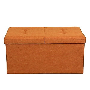 Otto & Ben Mellow 30" Storage Ottoman - SMART LIFT Top, Upholstered Tufted Ottomans Bench Foot Rest for Bedroom, Amber Orange