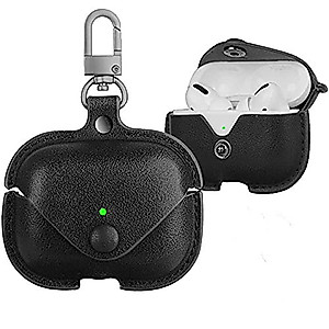 for AirPods Pro 3 Case (2019, Personalized Leather Portable Protective Case/Cover Shockproof with Loss Prevention Clip for Apple AirPods Por Cover Keychain Kits (Black)