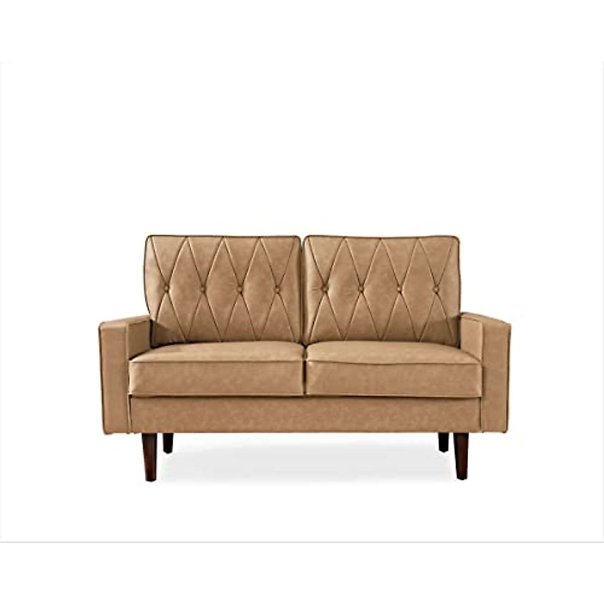 US Pride Furniture Modern Style Faux Leather 57.5’’ Wide with Round Tapered Legs Living Room Loveseat Sofas, Camel