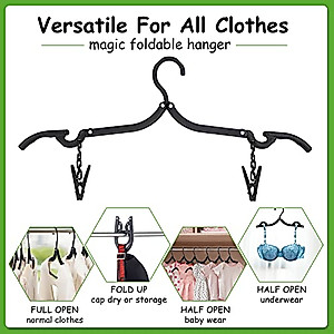 Folding Travel Hangers Foldable with Clips Folding Clothes Hangers Portable Foldable Hangers Collapsible Coat Hanger Travel Drying Rack for Clothes (Black, 12 Pieces)