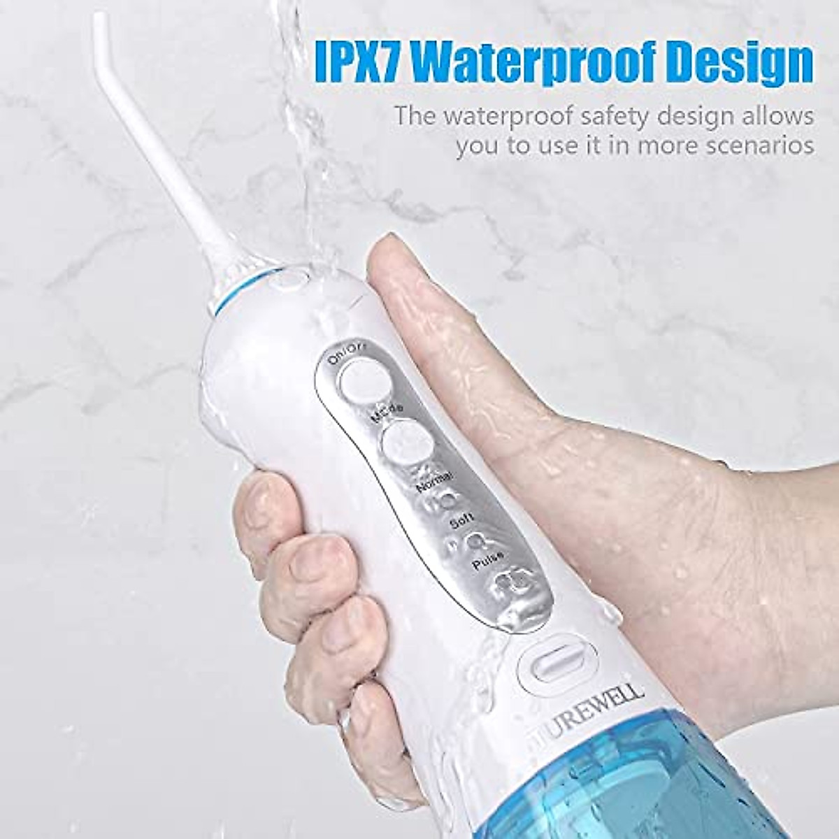 Water Dental Flosser Cordless Oral Irrigator, Portable and Rechargeable Water Teeth Pick with 3 Modes 6 Jet Tips, 300ML IPX7 Waterproof Dental Flosser for Oral Care