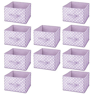 mDesign Fabric Bin for Cube Organizer - Foldable Storage Cube - Collapsible Closet Storage - Cloth Bin Box for Child/Kids Bedroom, Nursery, Toy Room - Polka Dot Print - 10 Pack - Light Purple/White