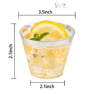 Nervure 240 PCS Silver Plastic Cups - 9Oz Silver Rimmed Plastic Cups - Heavy Duty Plastic Cups with Silver Rim Perfect for Weddings, Receptions & Parties