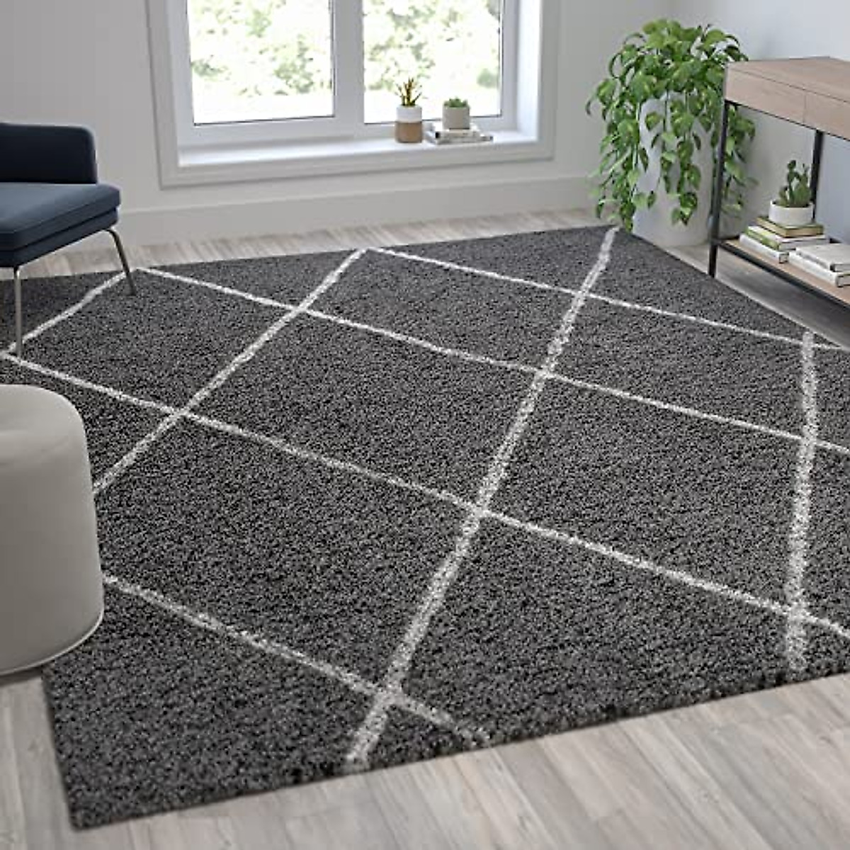 Flash Furniture Shag Style Diamond Trellis Area Rug - 5' x 7' - Ivory