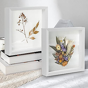 Anhow 2pcs 6x6 Shadow Box Frame, 3D Picture Frame Display Cas with Real Transparent Glass for Photos, Memorabilia, Crafts, Souvenir, Wedding Memories, Baby Items - White/ 1.2 Inch Depth
