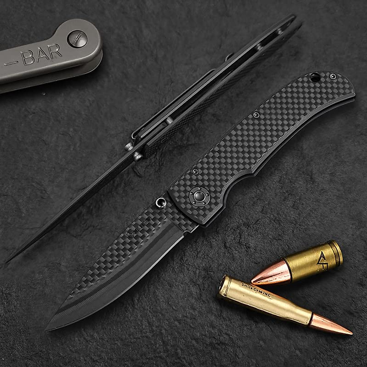 Cool Hand 4.25" Carbon Fiber Folding Knife, w/ 3.25" Carbon Fiber Blade, Liner Lock Mechanism, w/Pocket Clip, EDC Pocket Knives, Super Light 1.6 OZ